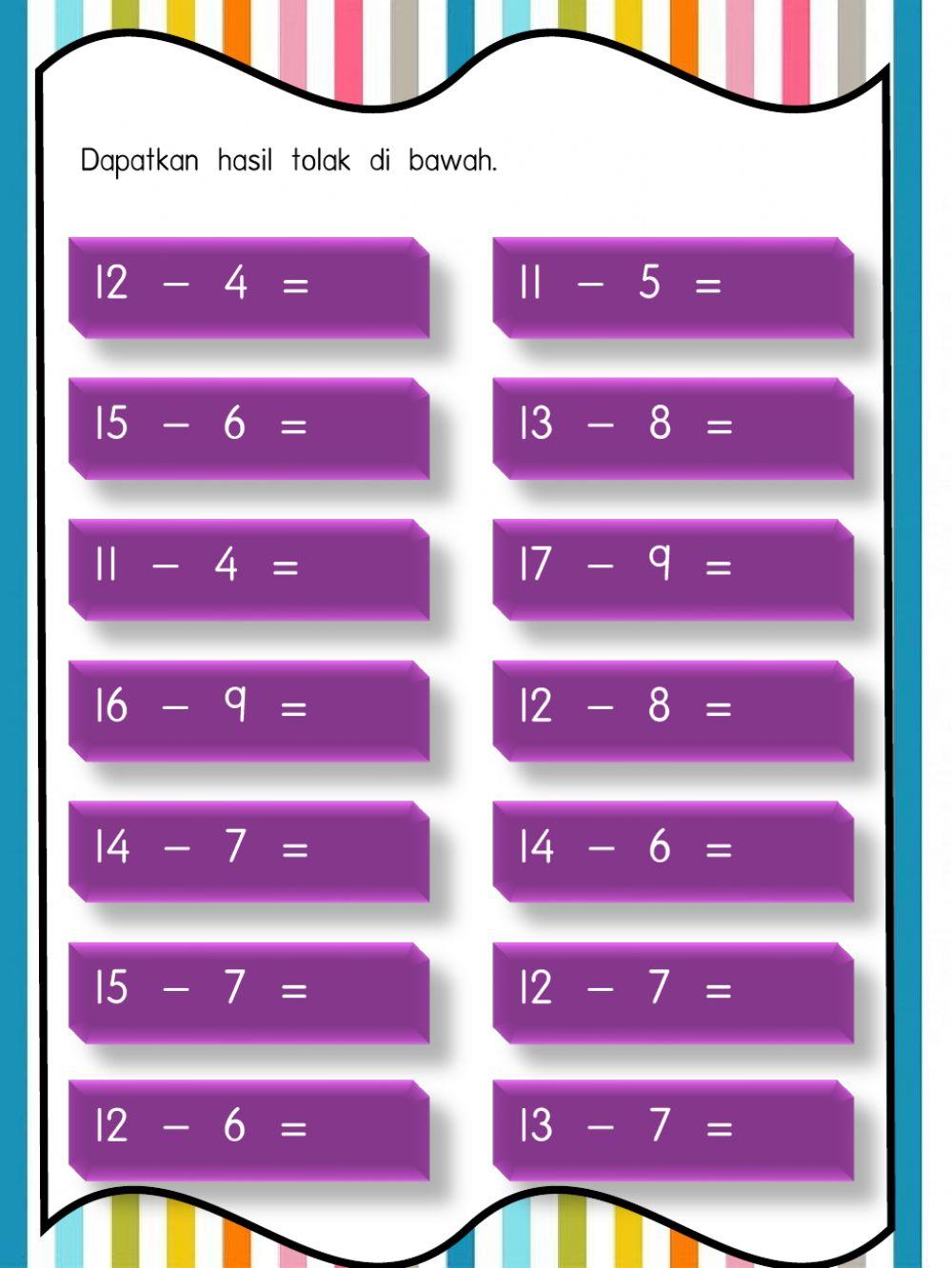 Operasi tolak free activity | Live Worksheets