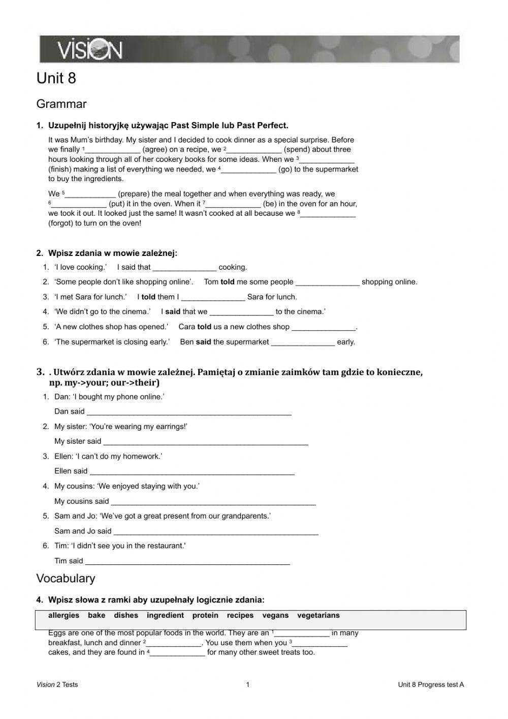Vision 2 unit 8 test online exercise for | Live Worksheets