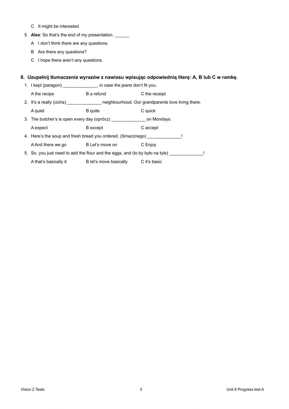 Vision 2 unit 8 test online exercise for | Live Worksheets
