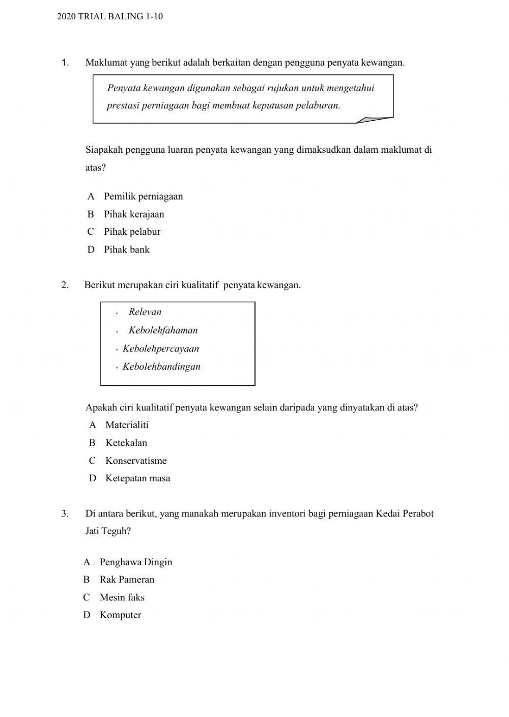 2020 Trial Baling 1-10 worksheet | Live Worksheets