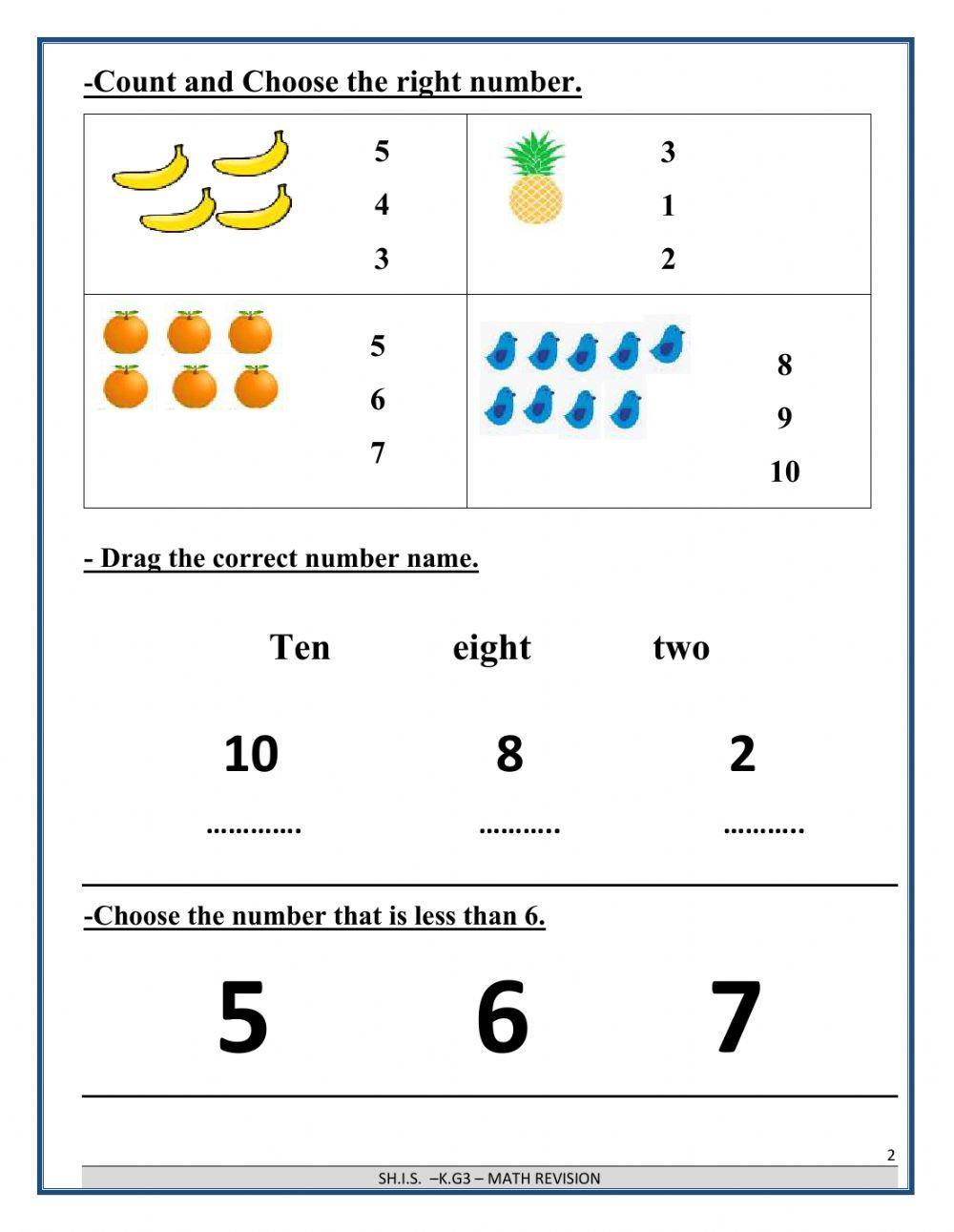 1st term kg3 Math revision sheet 1 online exercise for | Live Worksheets