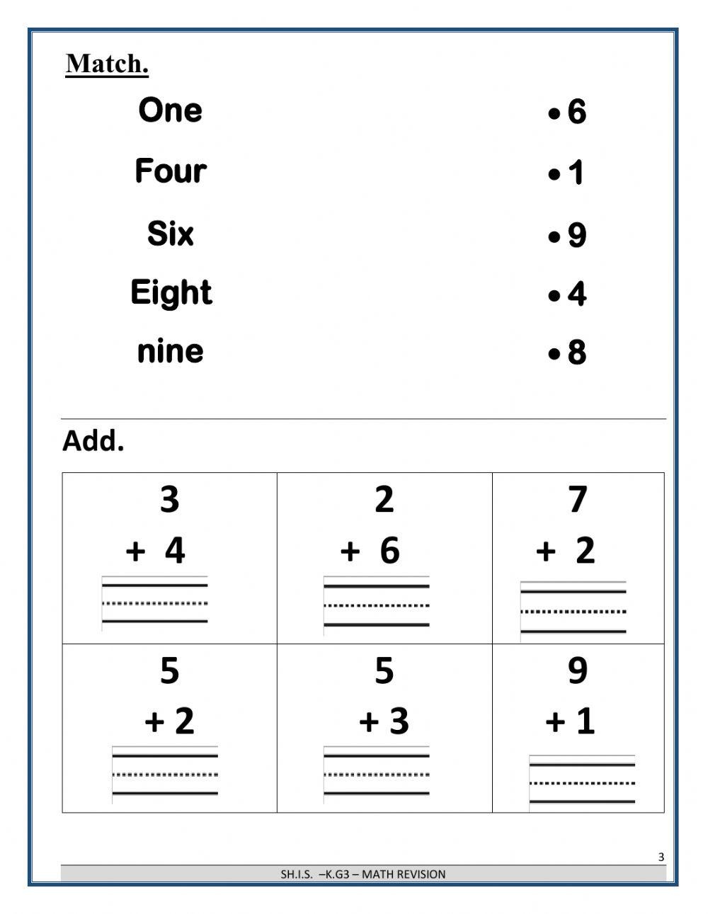1st term kg3 Math revision sheet 1 online exercise for | Live Worksheets