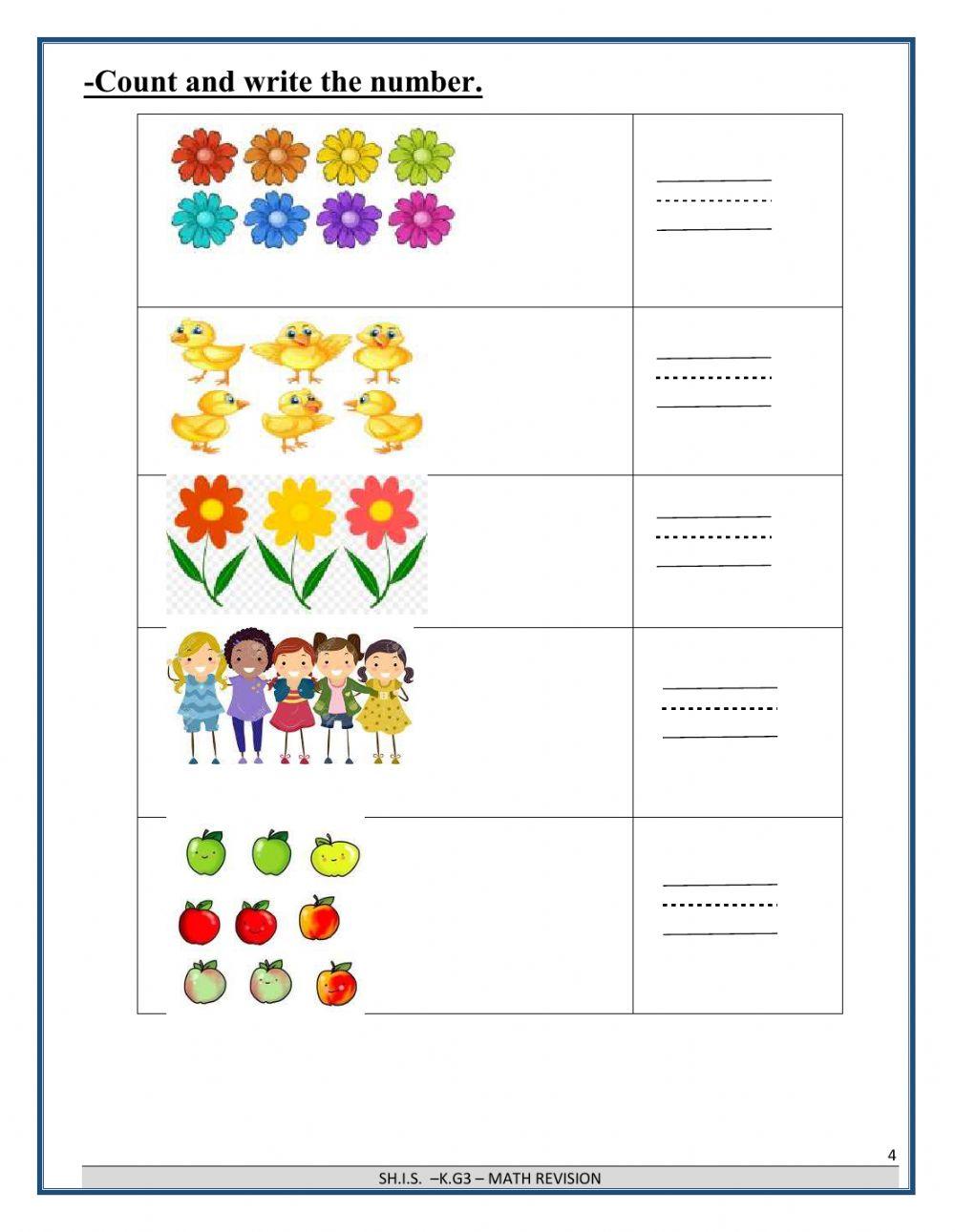 1st term kg3 Math revision sheet 1 online exercise for | Live Worksheets
