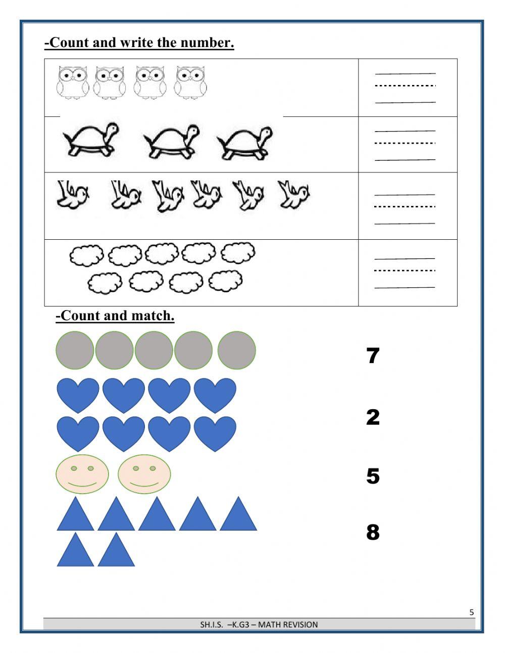 1st term kg3 Math revision sheet 1 online exercise for | Live Worksheets