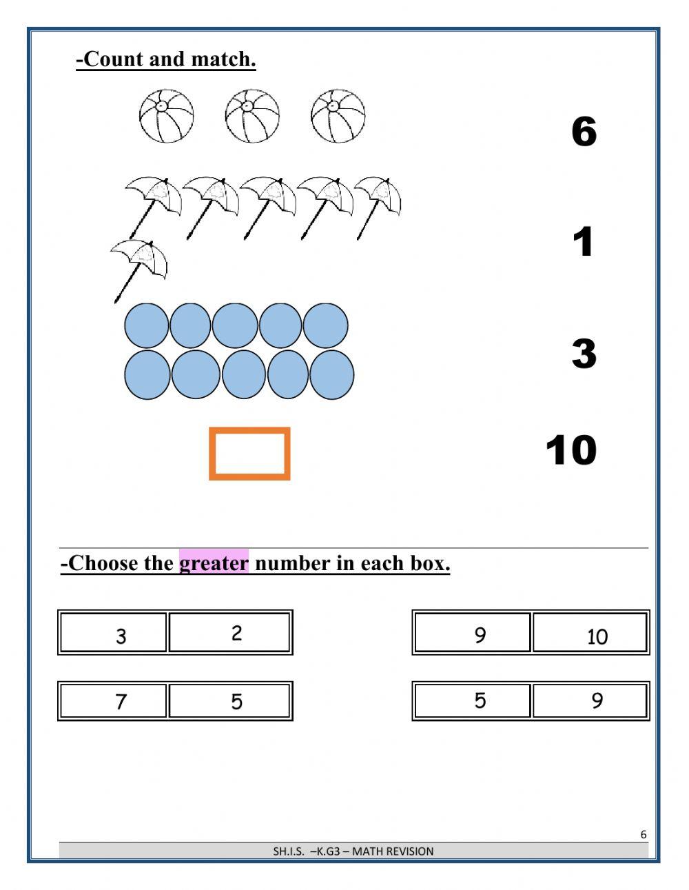 1st term kg3 Math revision sheet 1 online exercise for | Live Worksheets