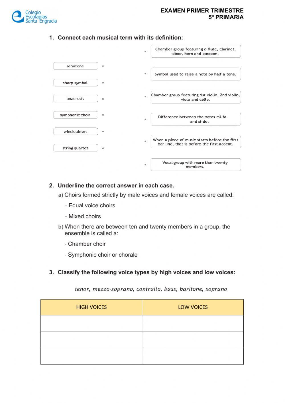 Music exam units 1&2 interactive worksheet | Live Worksheets