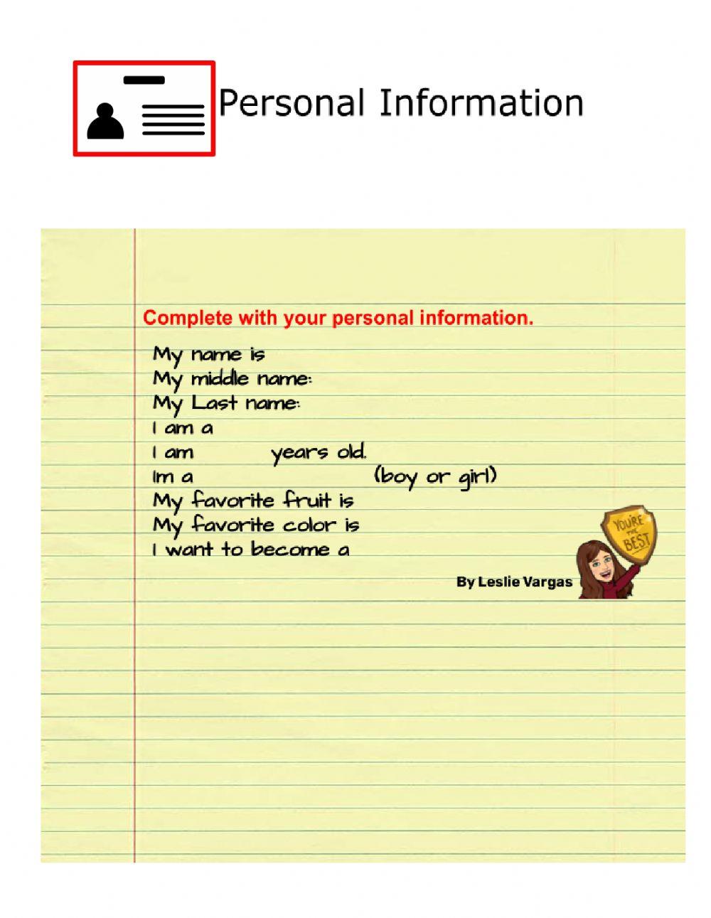 Personal Inform… | Free Interactive Worksheets | 575516