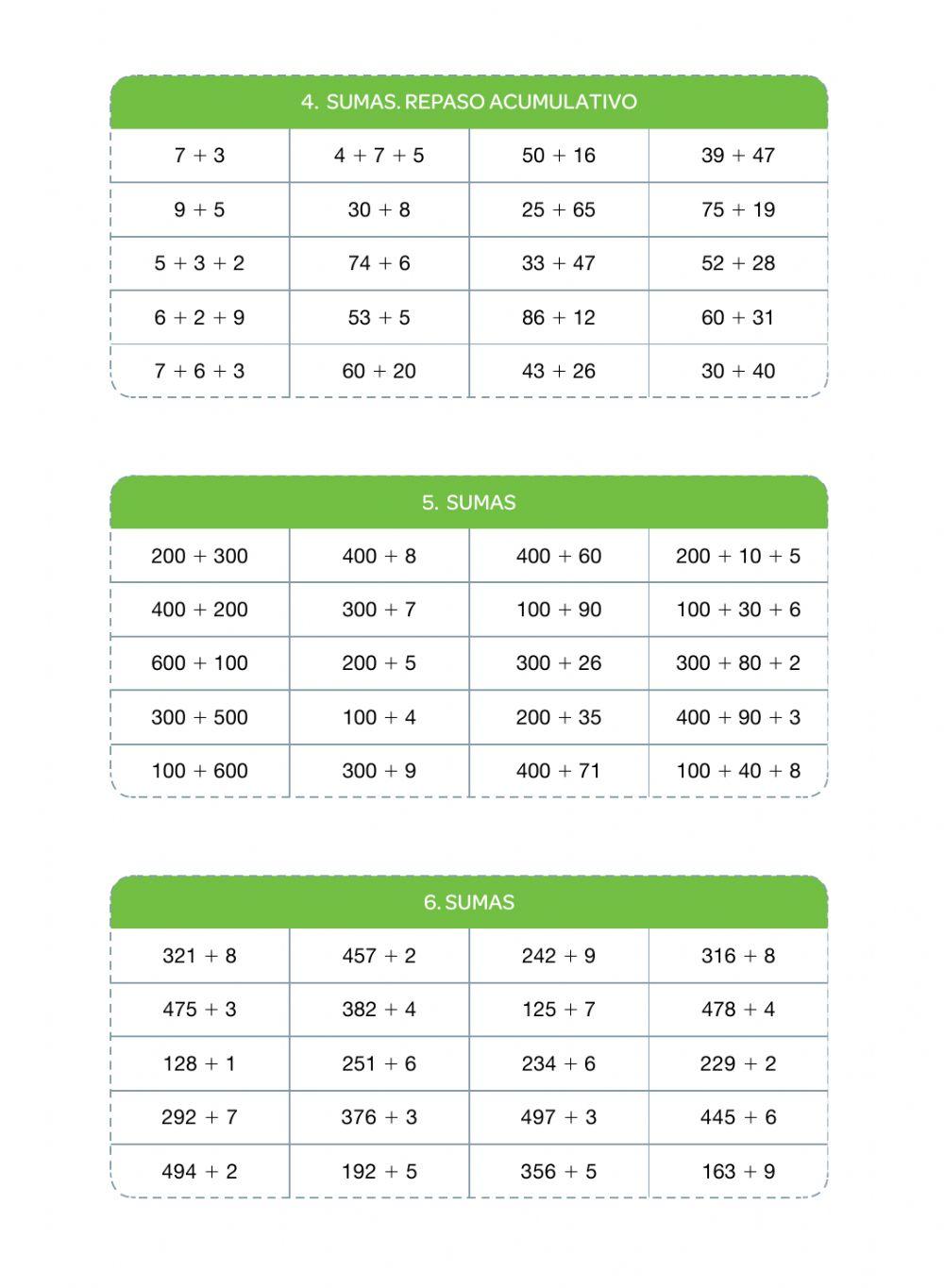Sumas horizontales online activity | Live Worksheets