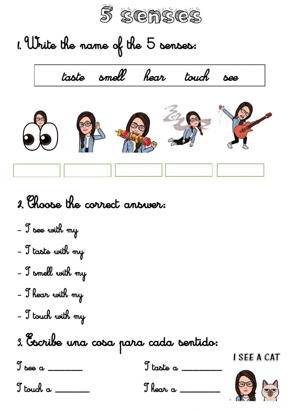 5 senses online exercise for 2nd | Live Worksheets