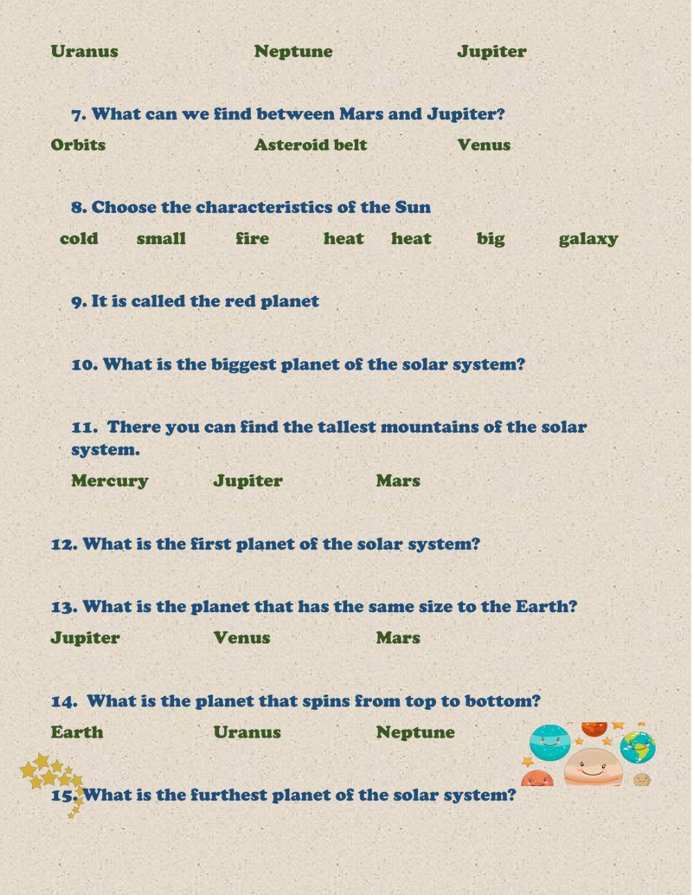 The solar system | Free Interactive Worksheets | 576427