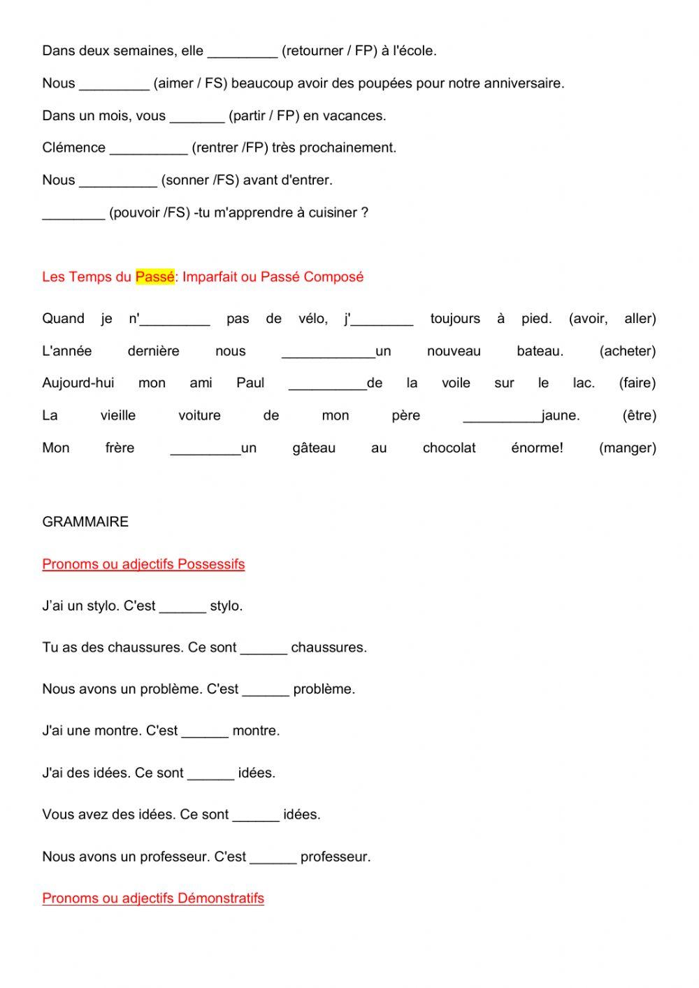 Récupératif de grammaire worksheet | Live Worksheets
