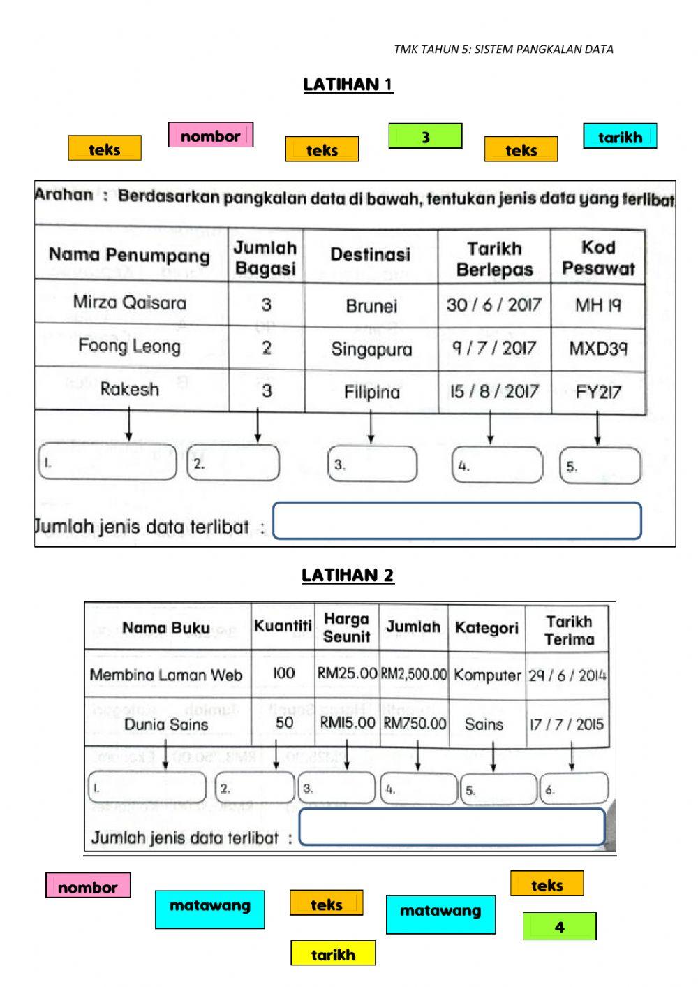 Unit 3.0 unit pangkalan data interactive worksheet | Live Worksheets