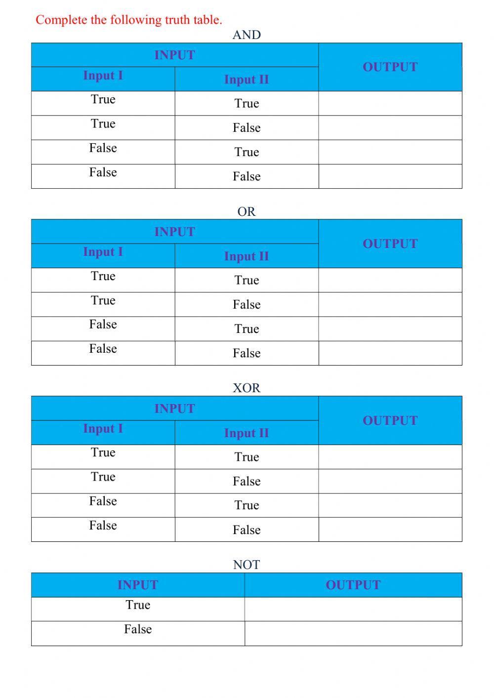 Truth Table | Free Interactive Worksheets | 576923