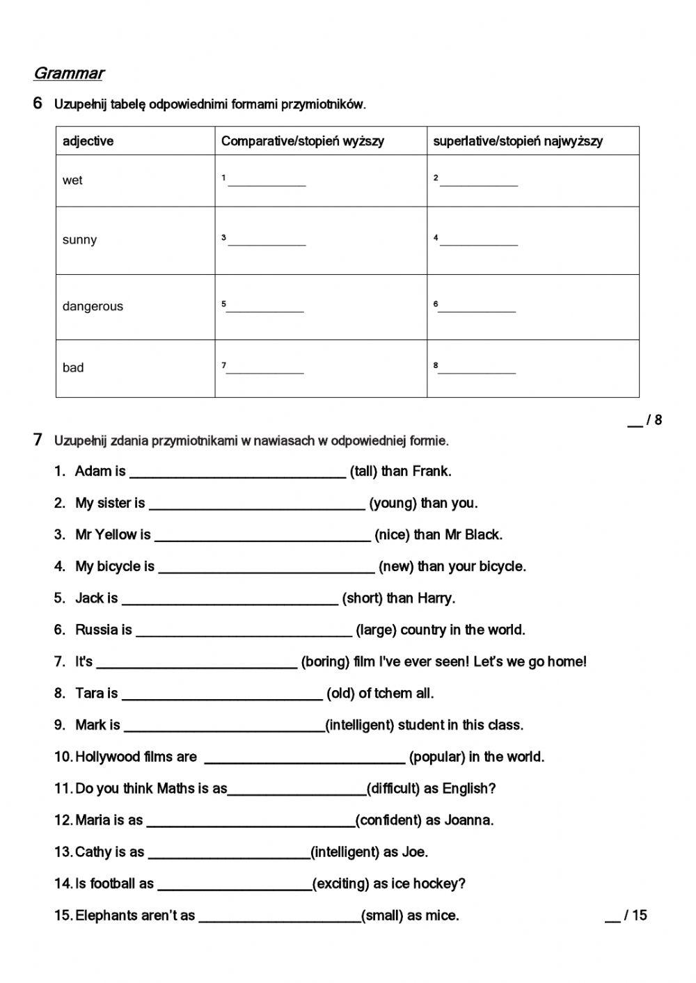 stopniowanie pr… | Free Interactive Worksheets | 6308640