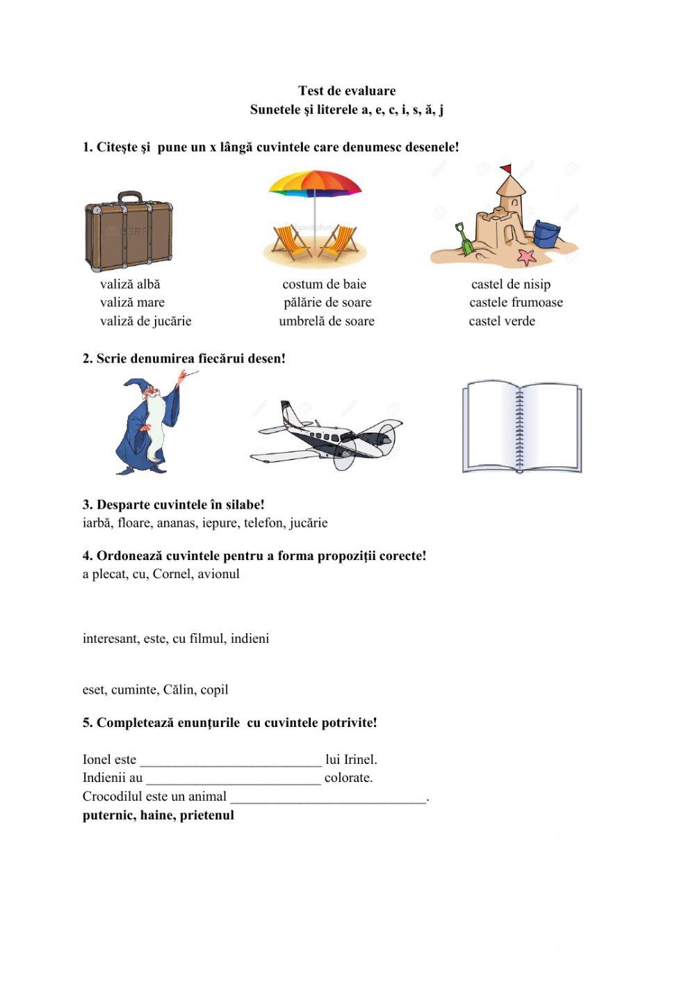 Test de evaluare | Free Interactive Worksheets | 577926