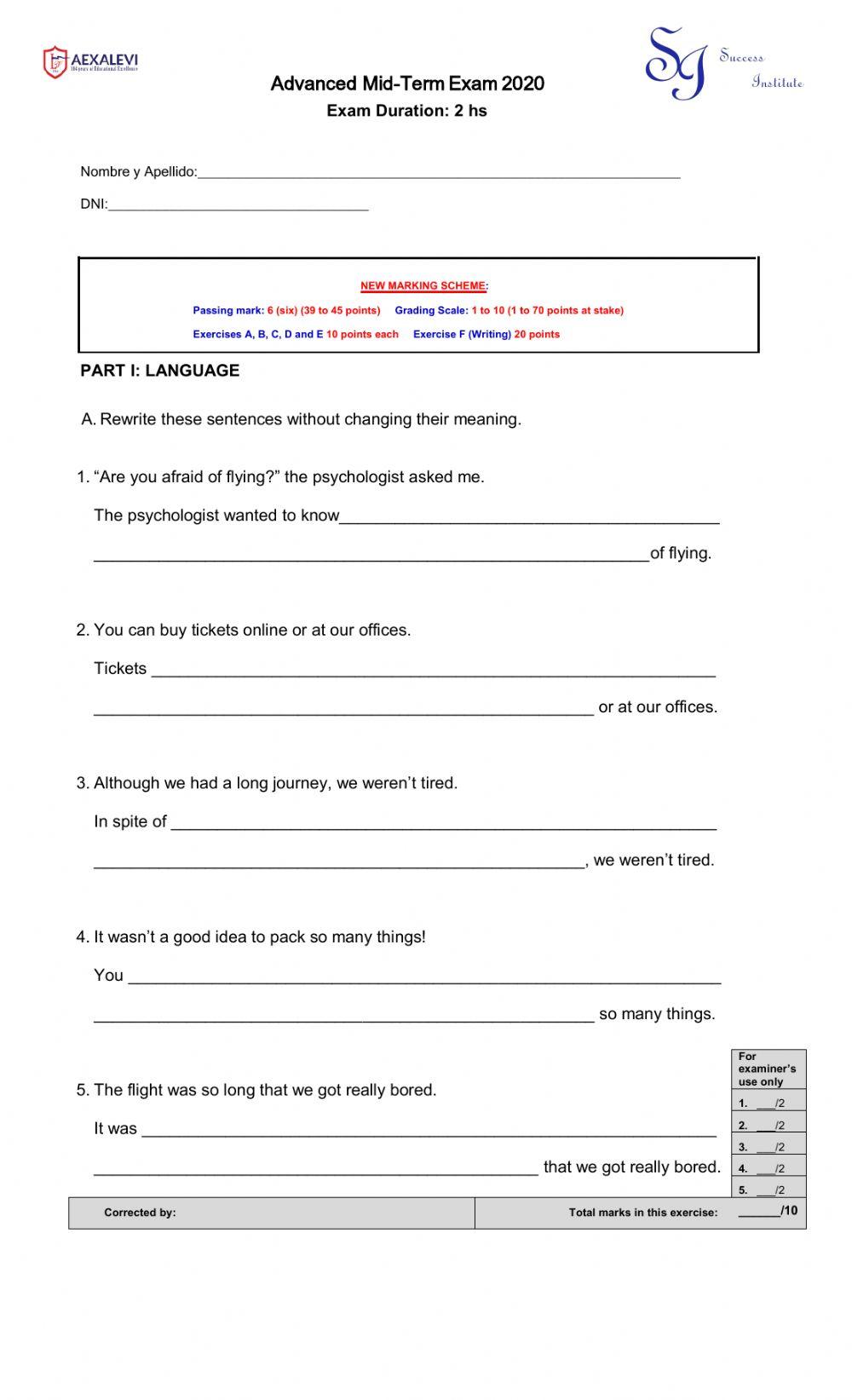 Mid term Exam A… | Free Interactive Worksheets | 578069
