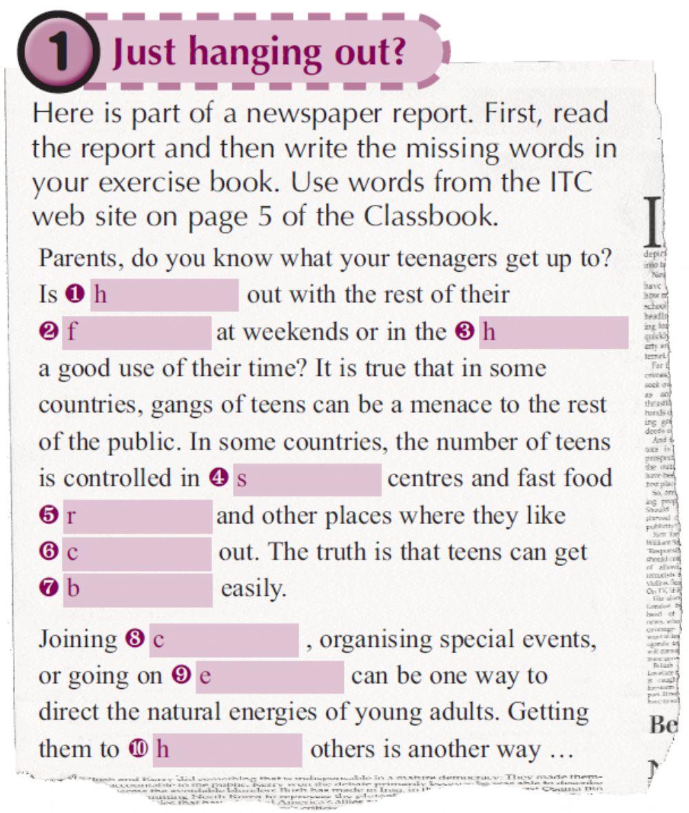 Hanging out g9 sb p6 worksheet | Live Worksheets