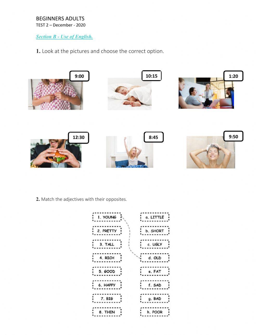 Adults test 2 interactive worksheet | Live Worksheets