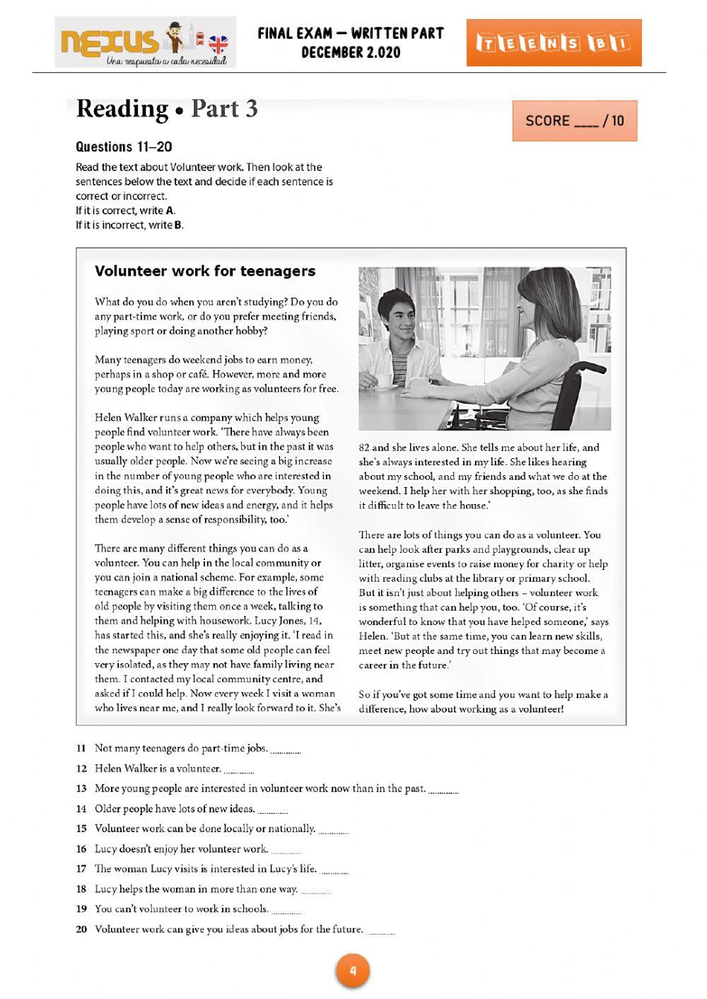 TEENS B1 - FINAL EXAMS - WRITTEN PART - READING AND WRITING online ...