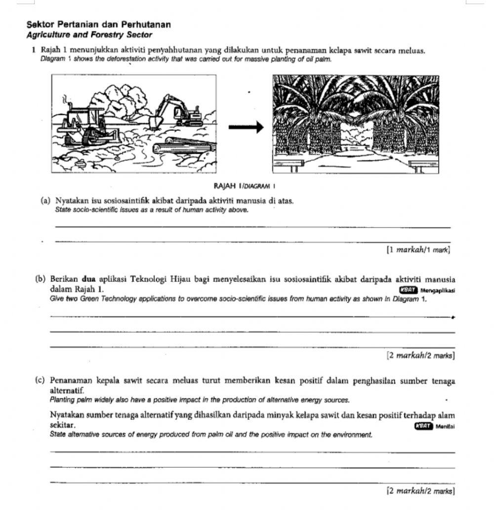 Aktiviti menguji Subtopik Sektor Pertanian & Perhutanan worksheet ...