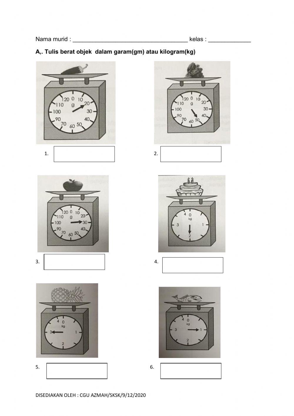 Berat tahun 2 interactive worksheet | Live Worksheets