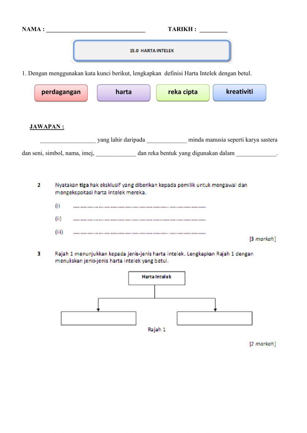 Bab 15 : HARTA INTELEK worksheet | Live Worksheets