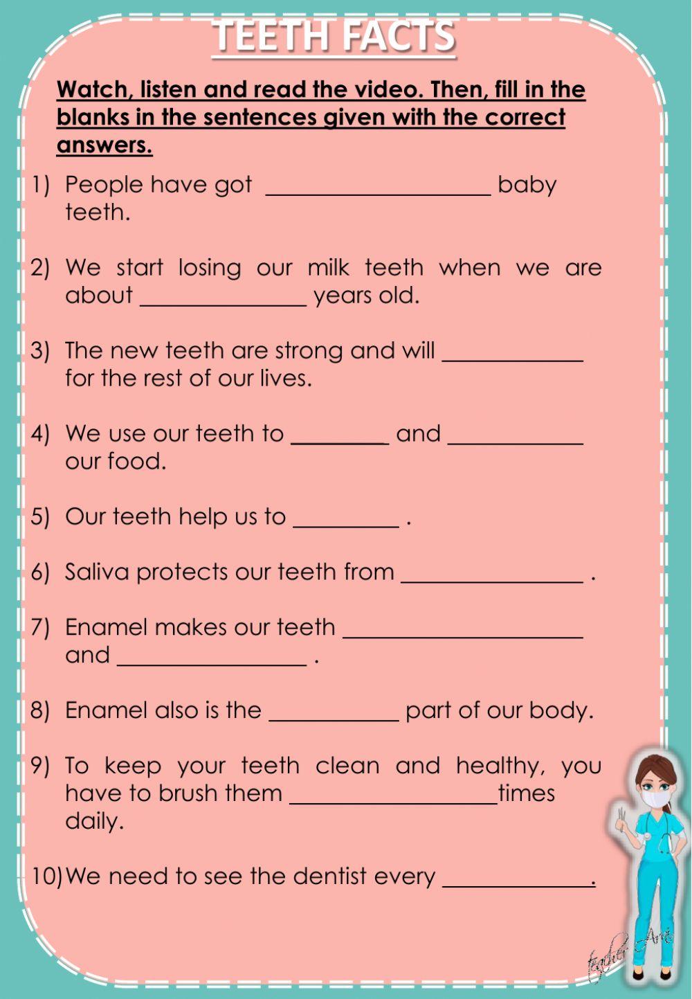 TEETH FACTS WORKSHEET online exercise for | Live Worksheets