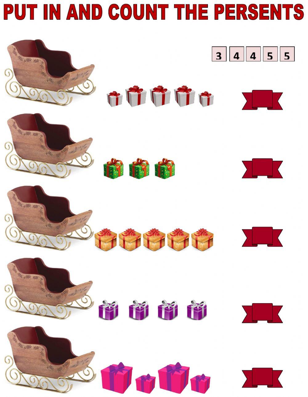 Put in & count the presents worksheet | Live Worksheets