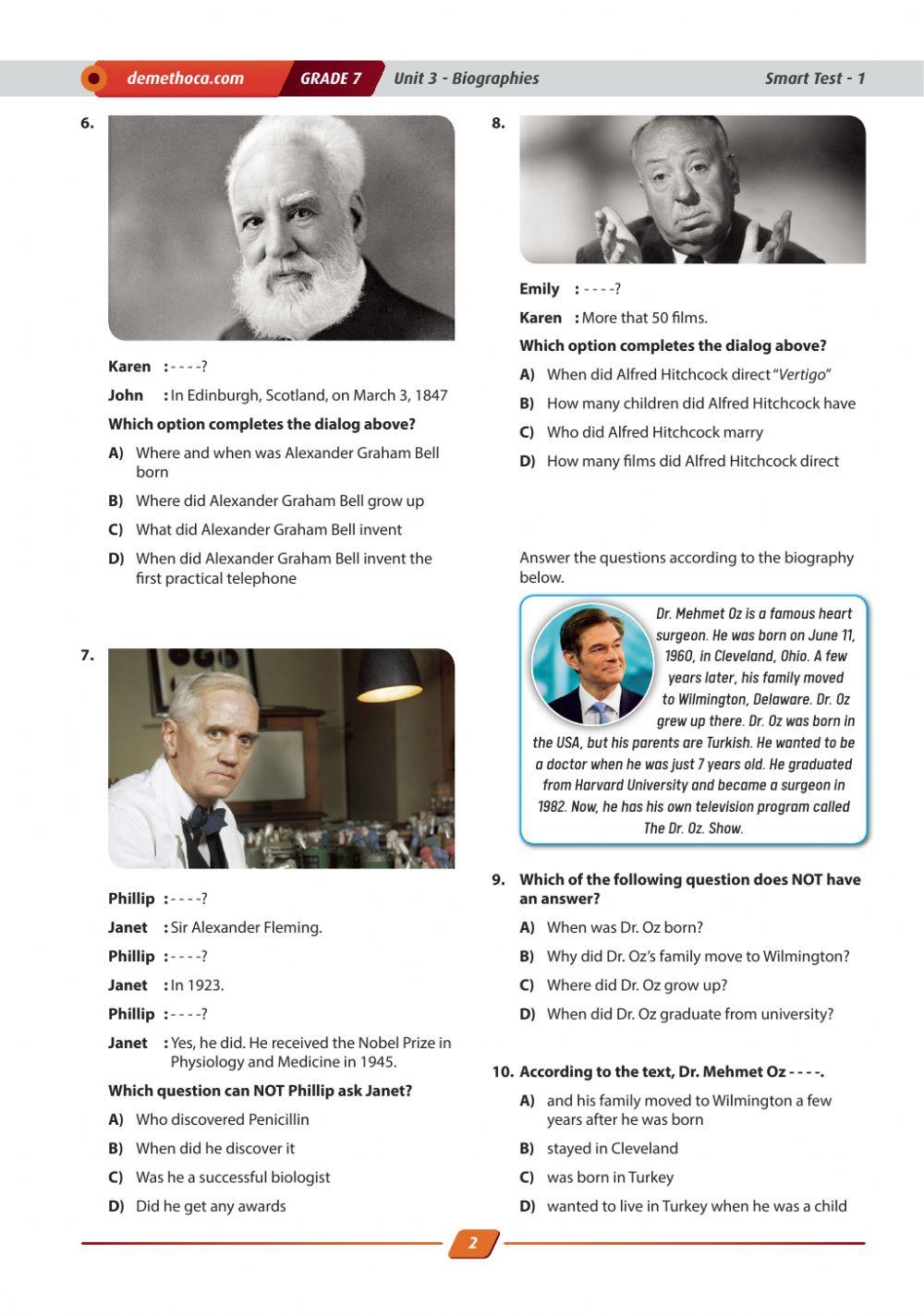 UNIT 3 BIOGRAPHY TEST online exercise for | Live Worksheets