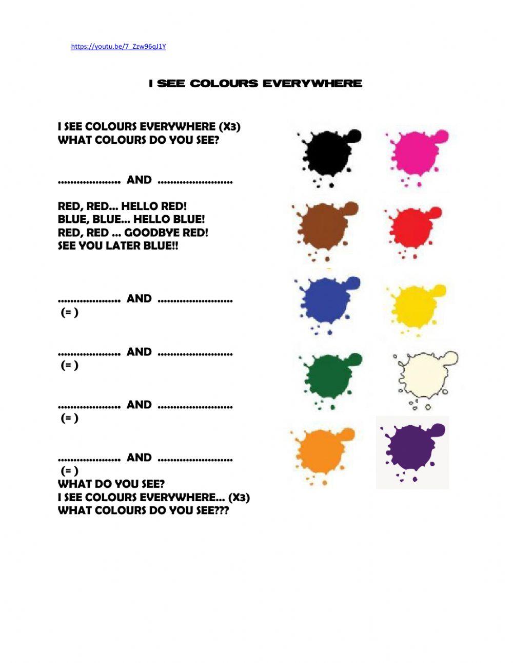 Song: colours everywhere worksheet | Live Worksheets