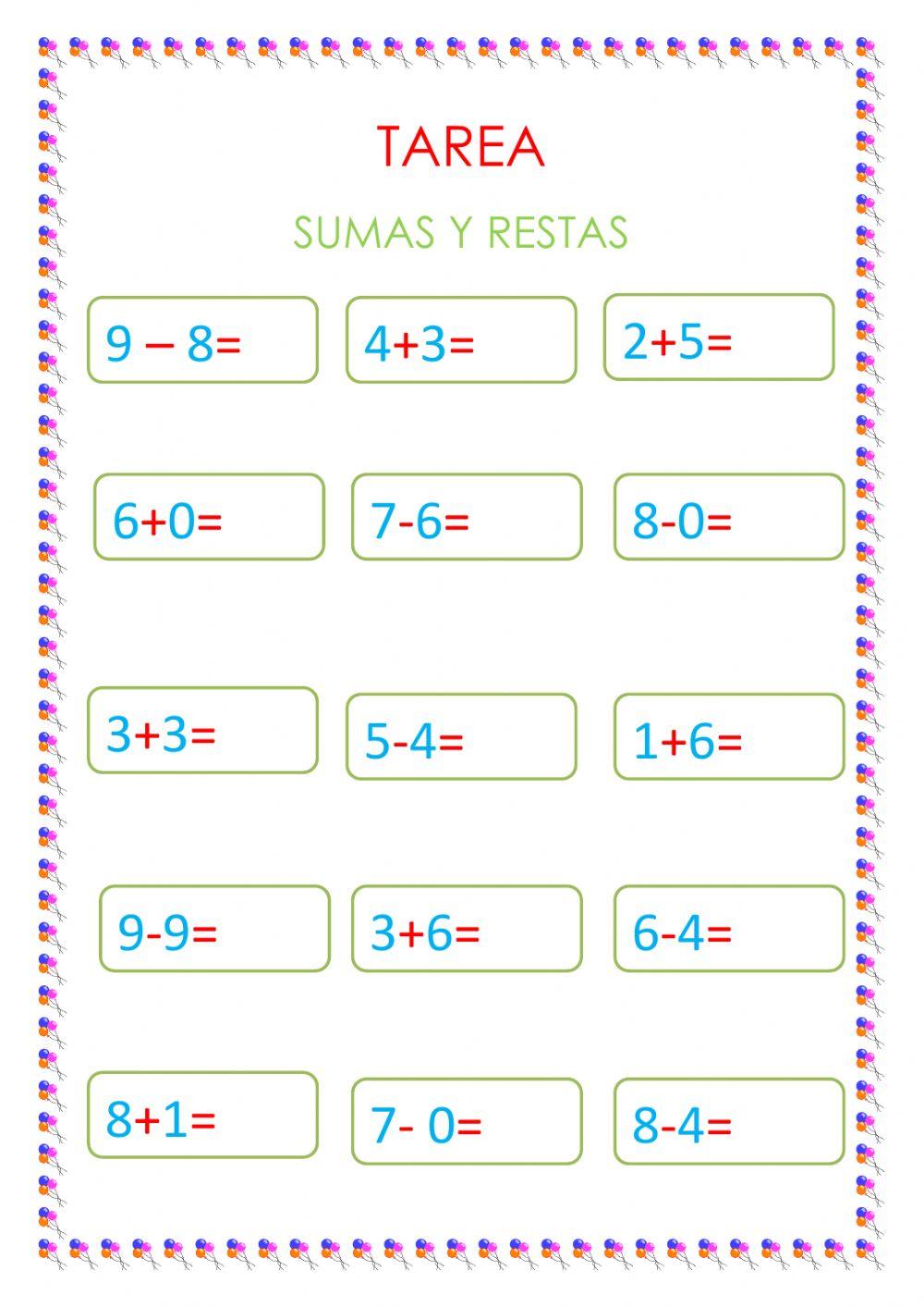 SUMAS Y RESTAS HORIZONTALES 4533605 | Katty Mabel García