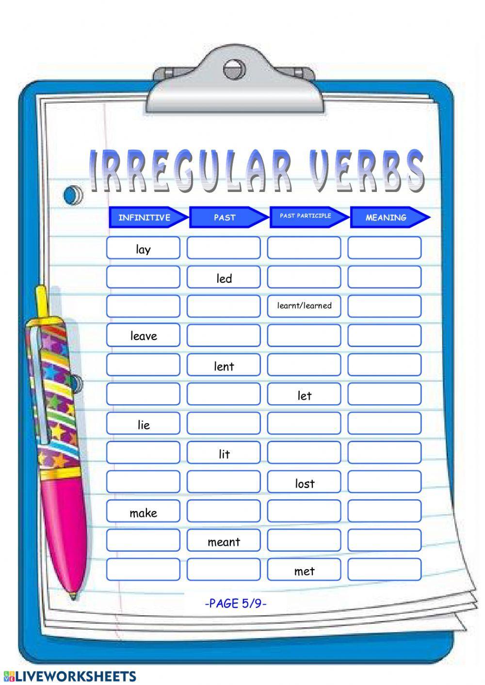Irregular verbs online pdf exercise for Pre-intermediate | Live Worksheets