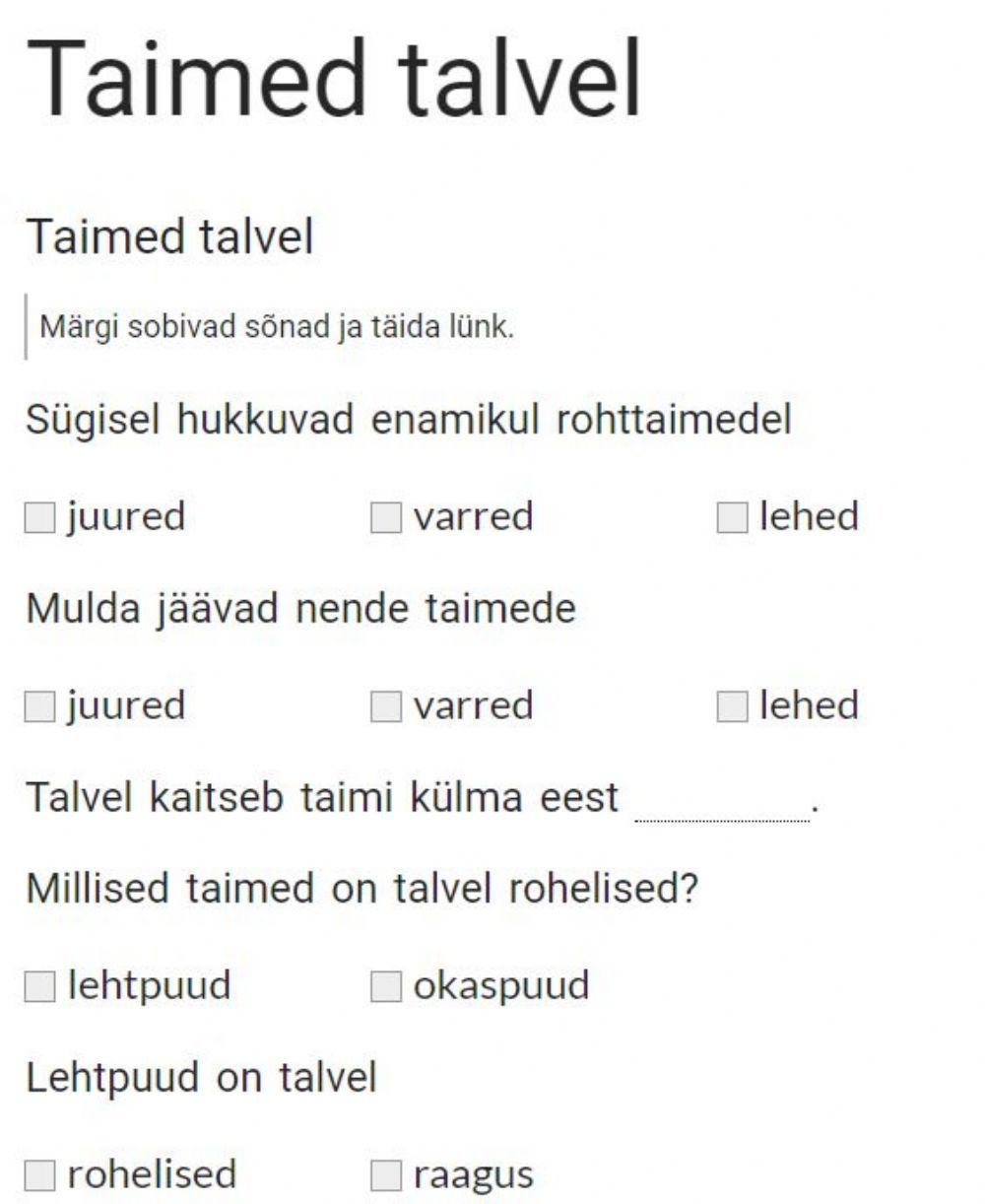 Taimed talvel worksheet | Live Worksheets