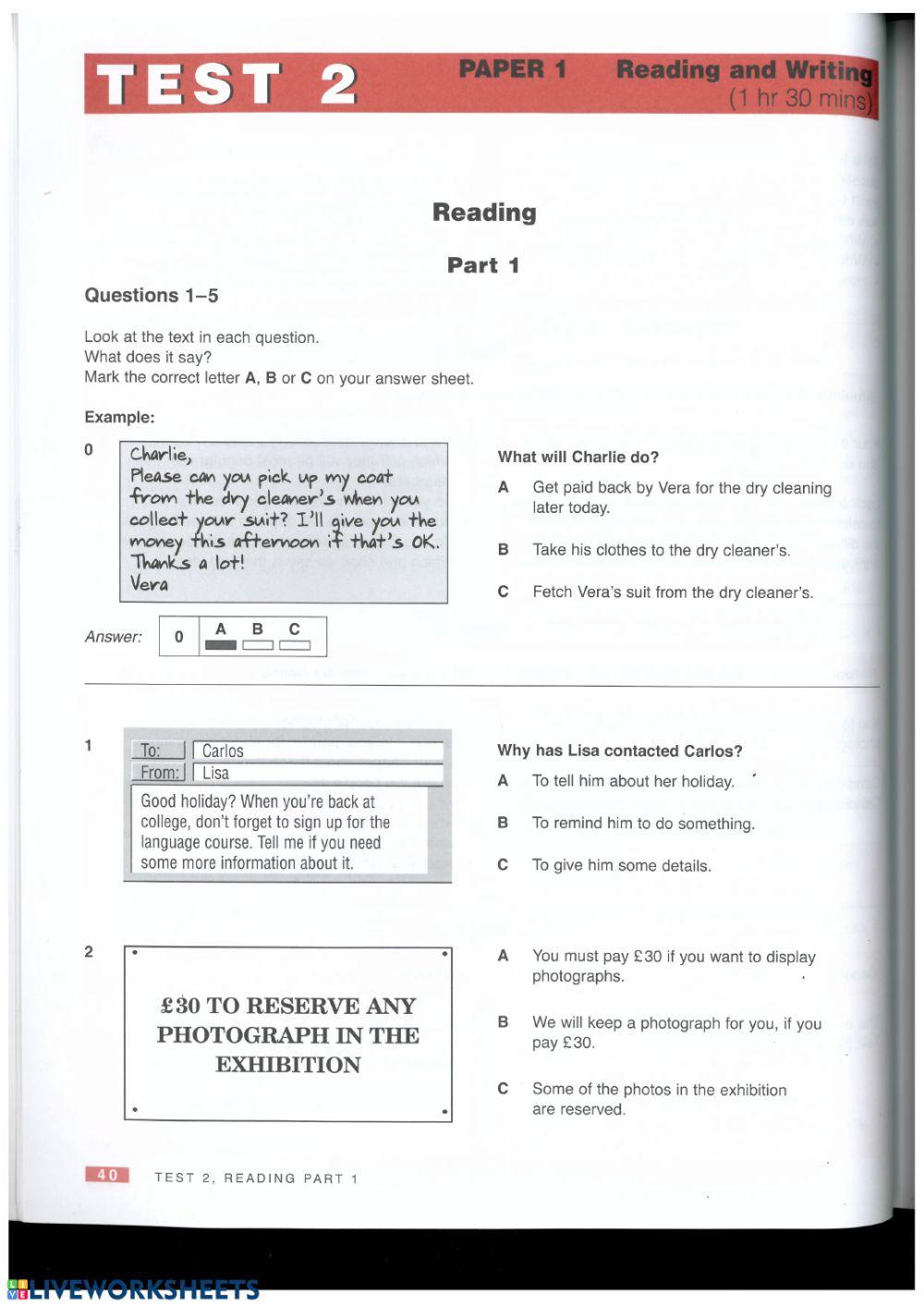 5401996 | Test 2- PET Reading Part 1 and 2 | MissRawan