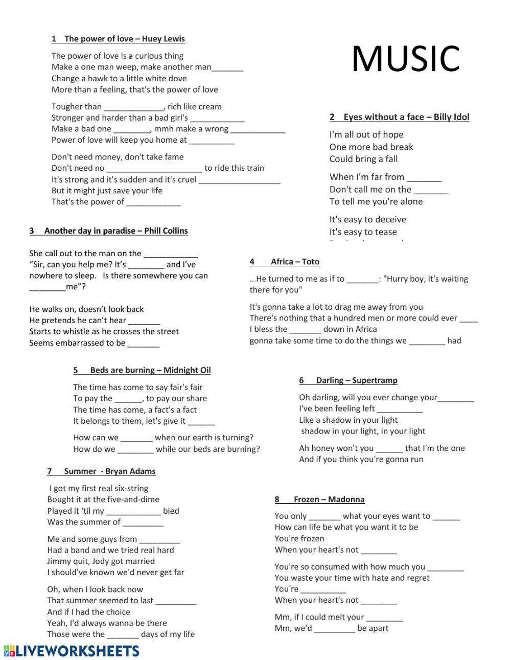 MUSIC | LiveWorksheets | 5402208
