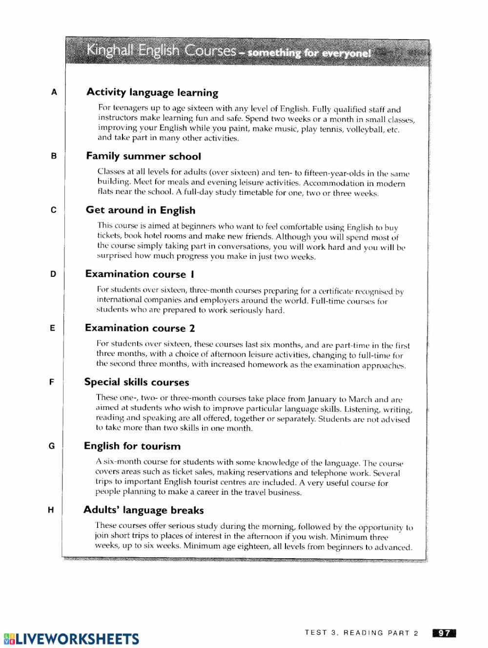 Test 9- PET Reading part 1 and 2 5402418 | MissRawan
