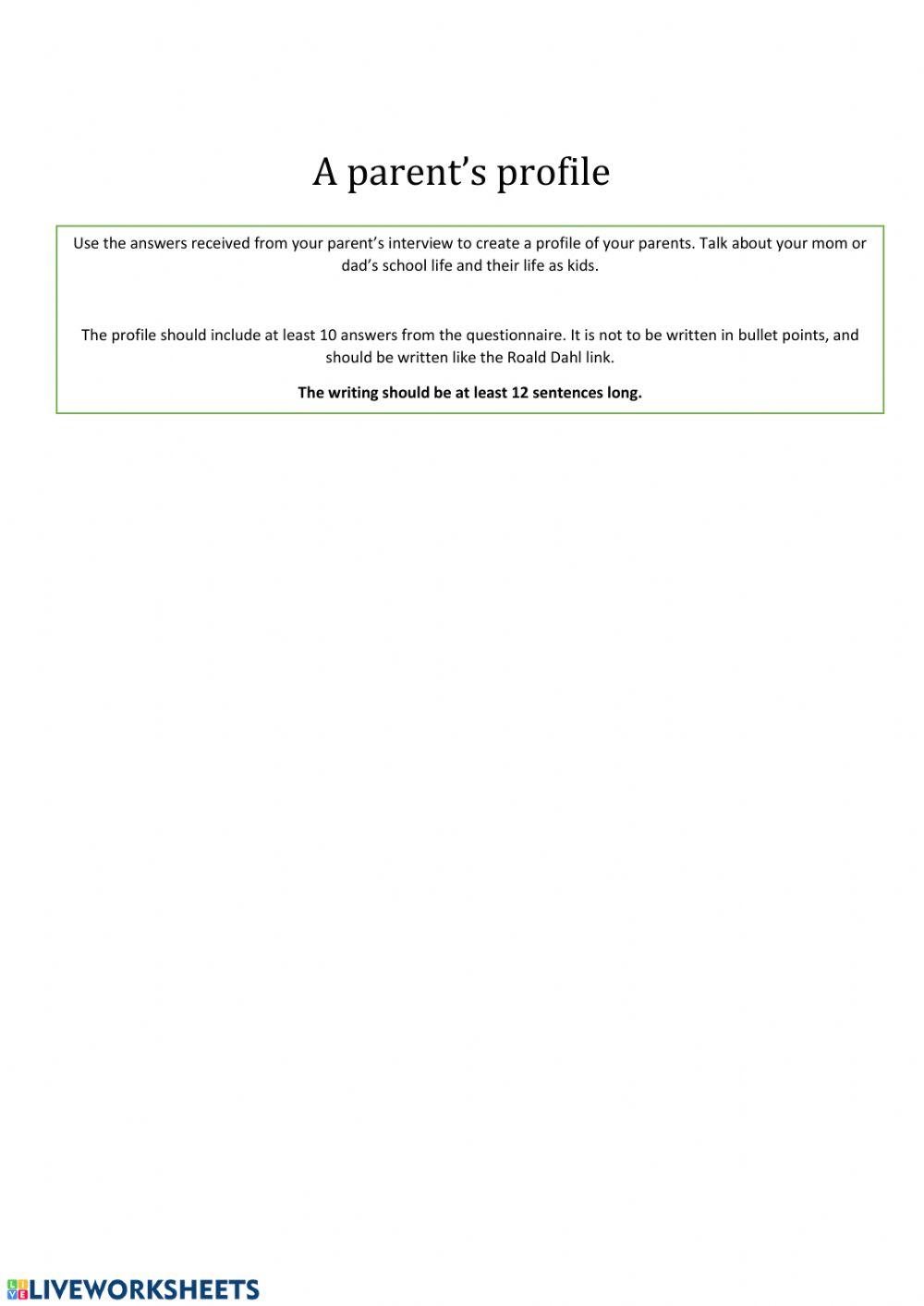 My parent's profile worksheet | Live Worksheets