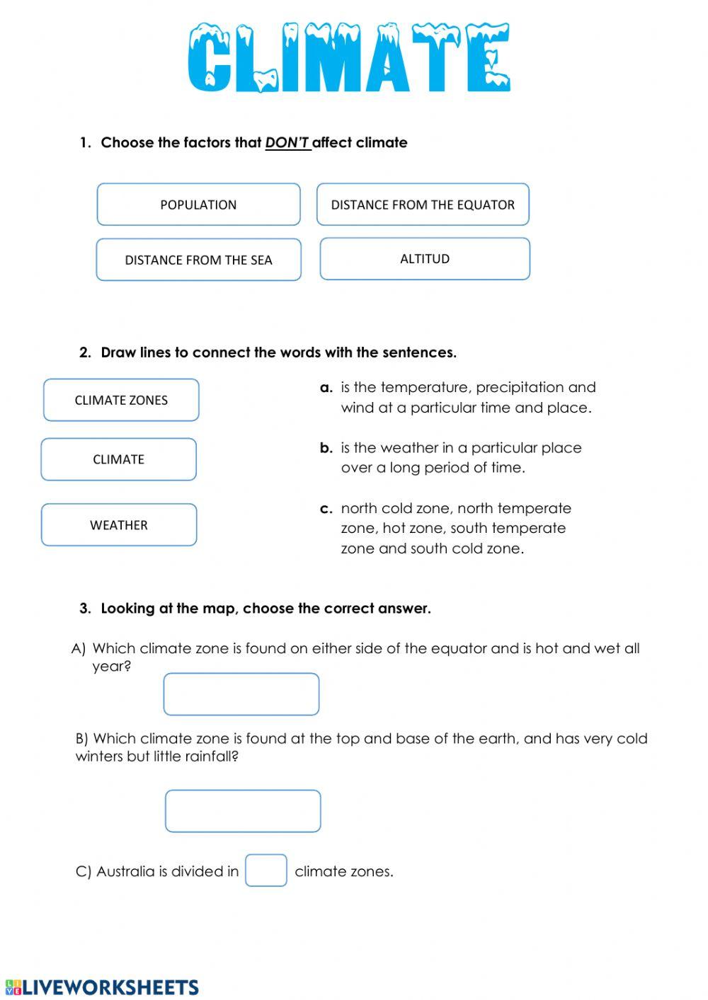 Climate | Free Interactive Worksheets | 59183