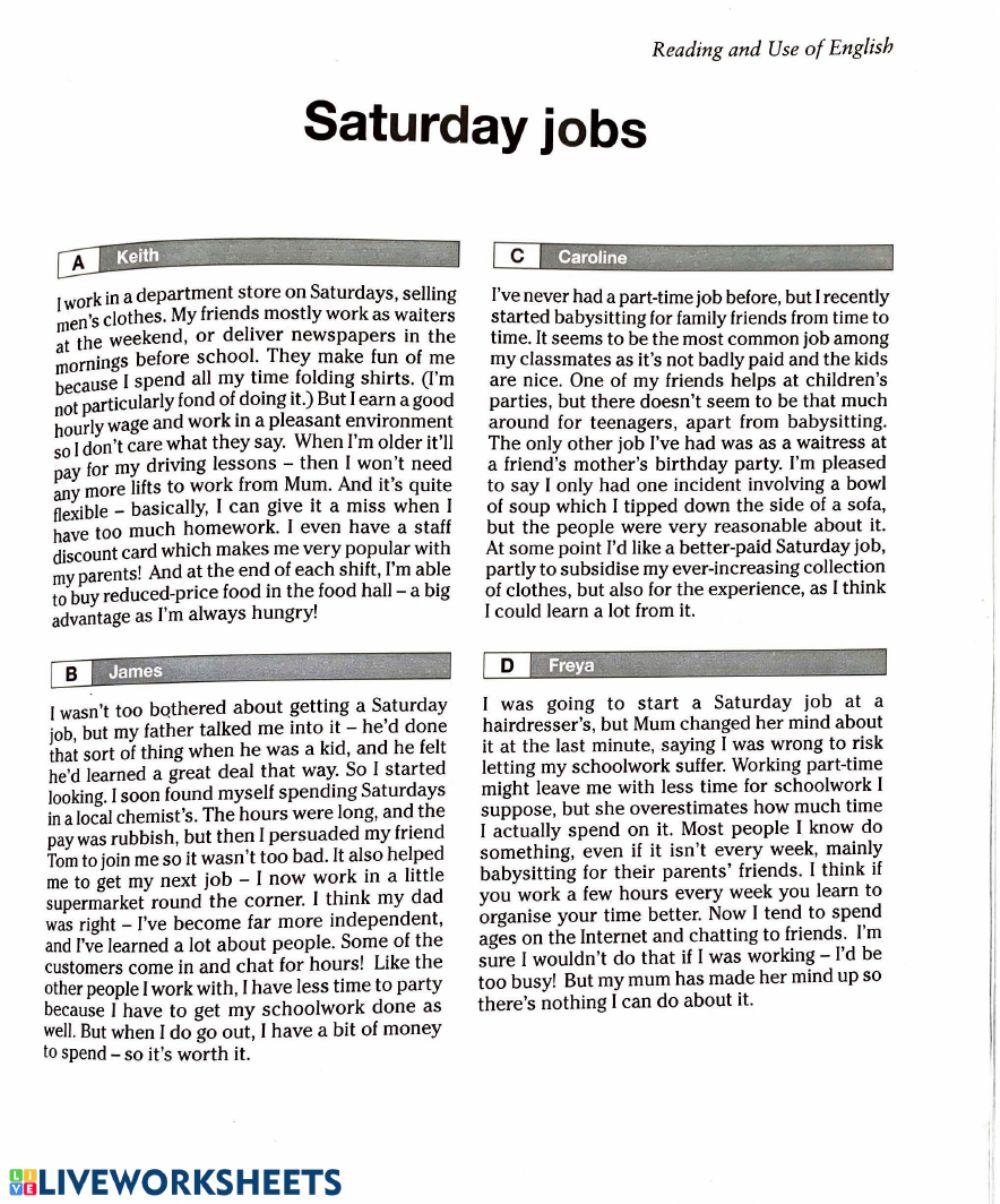 FCE Reading & Use of English part 7 worksheet | Live Worksheets