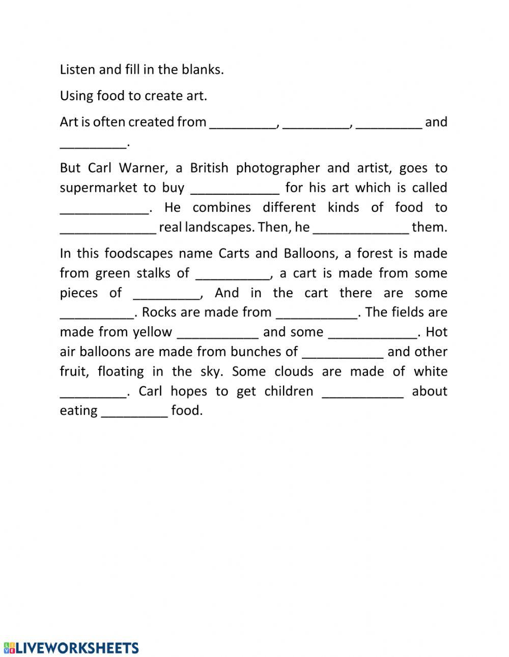 Foodscapes worksheet | Live Worksheets