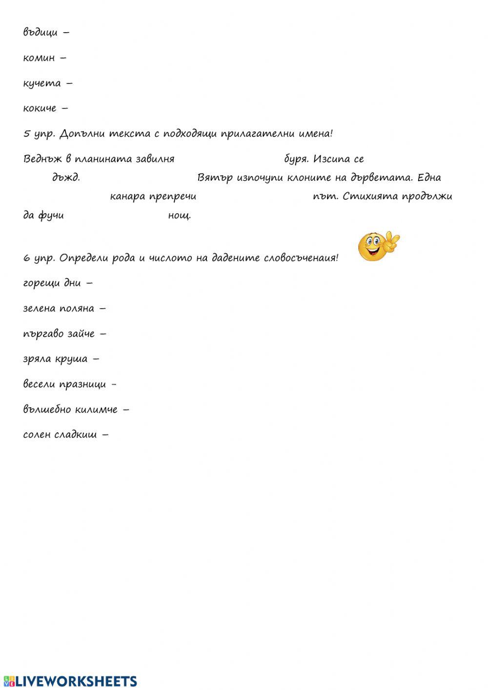 Съществителни и прилагателни имена Worksheet Live Worksheets