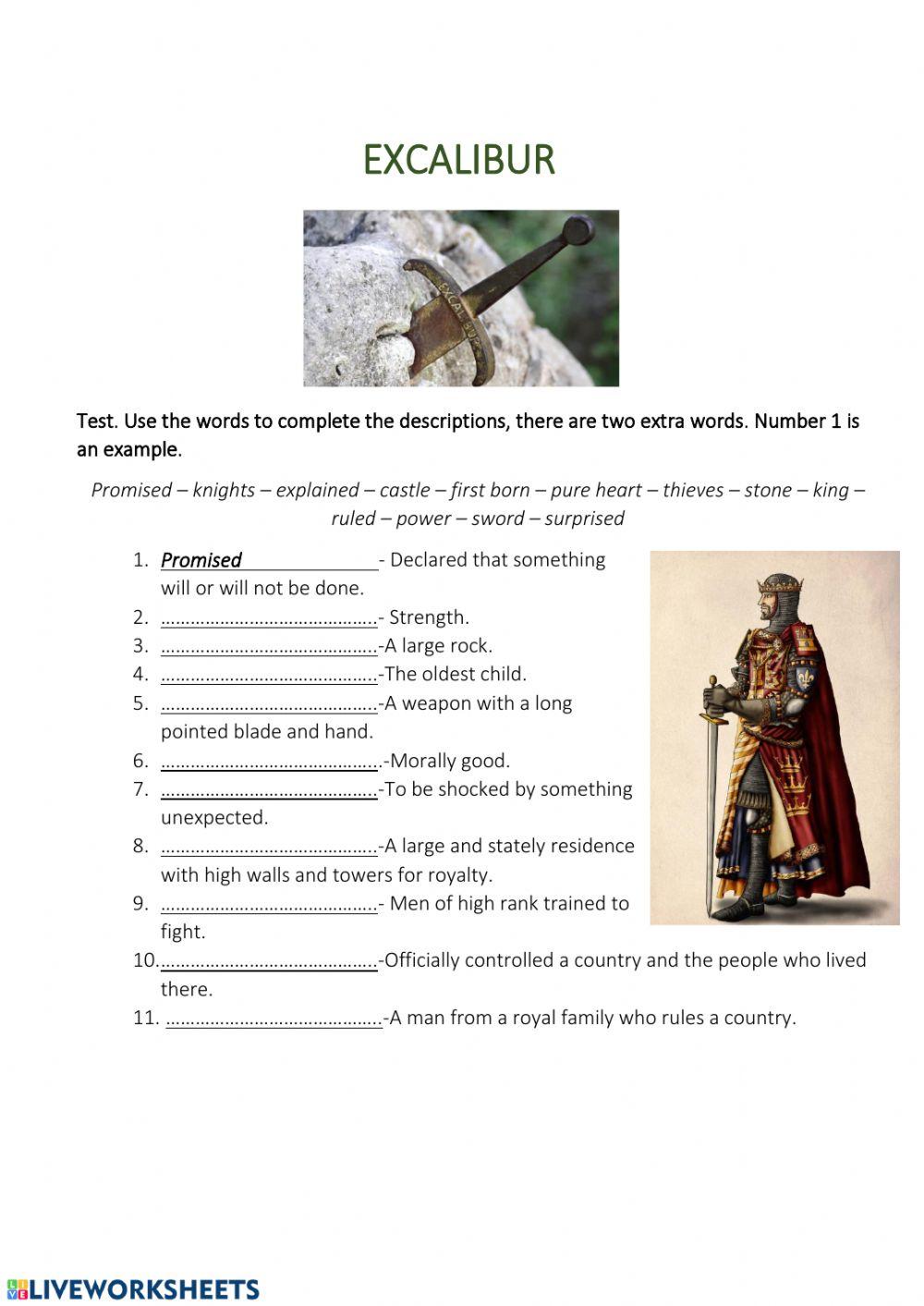 Excalibur worksheet | Live Worksheets