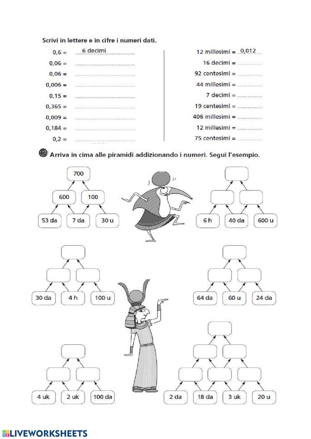 Numeri e valori worksheet | Live Worksheets