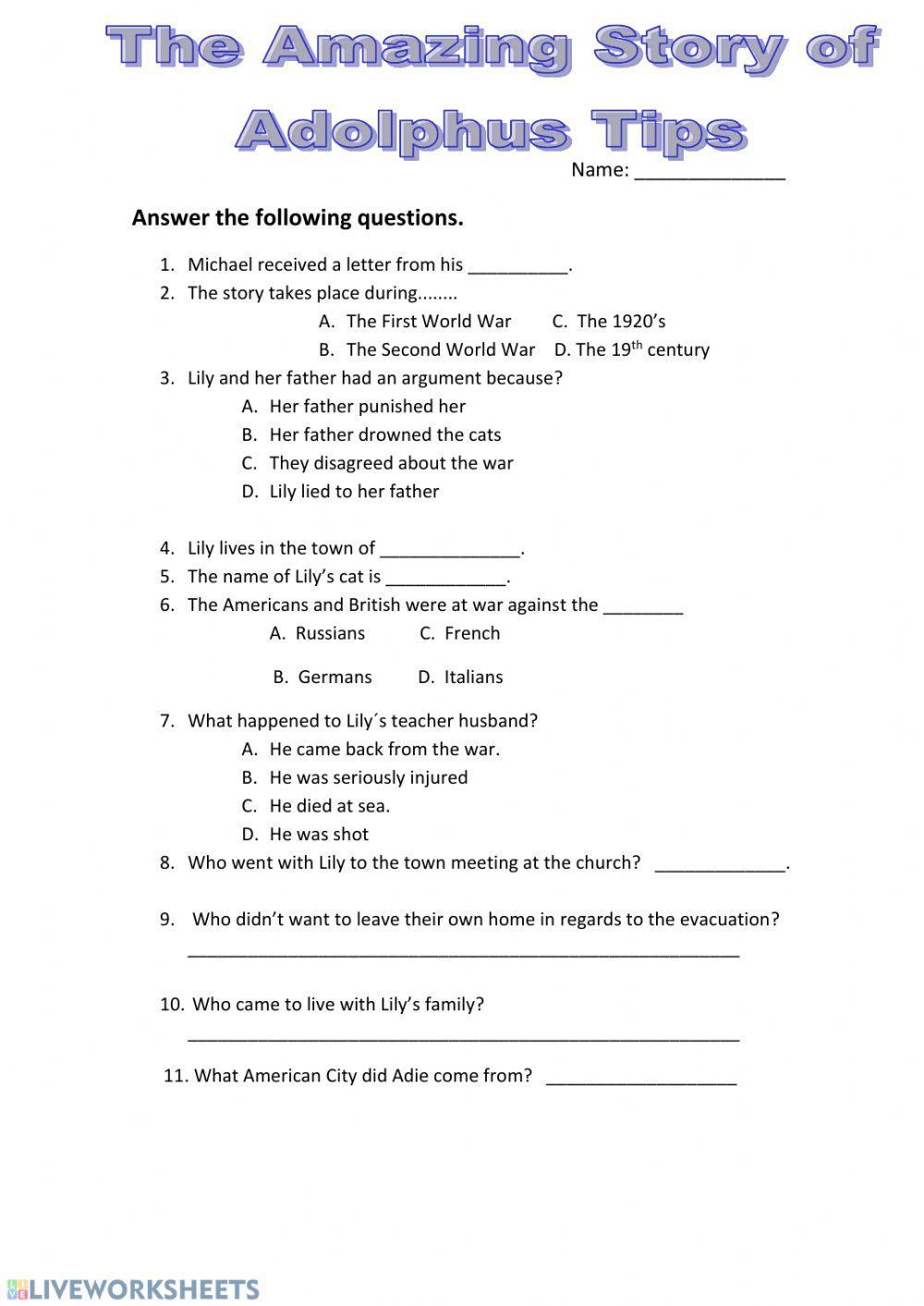 60892 | Adolphus Tips | Cerdal40 | LiveWorksheets