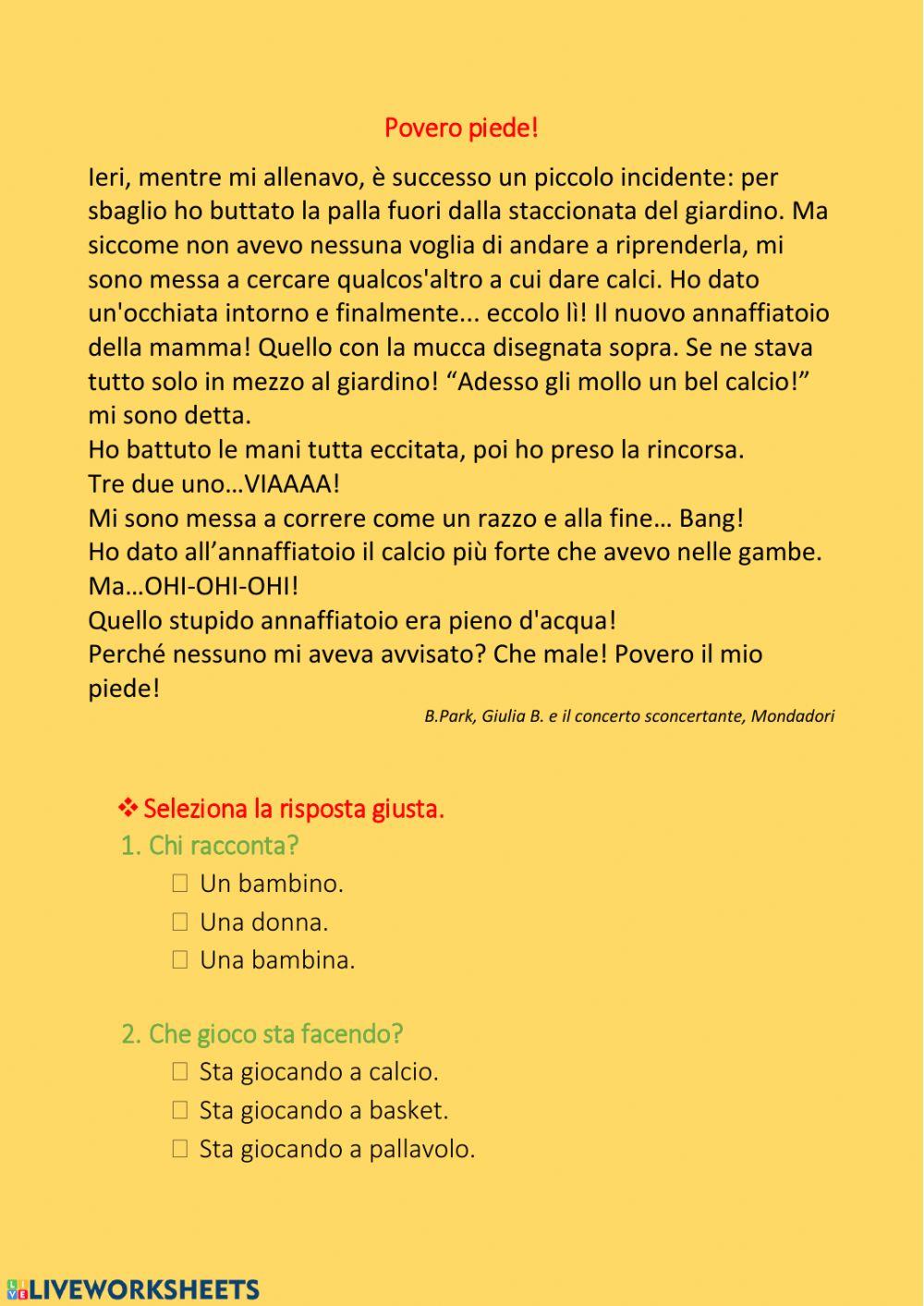 Il piede worksheet | Live Worksheets