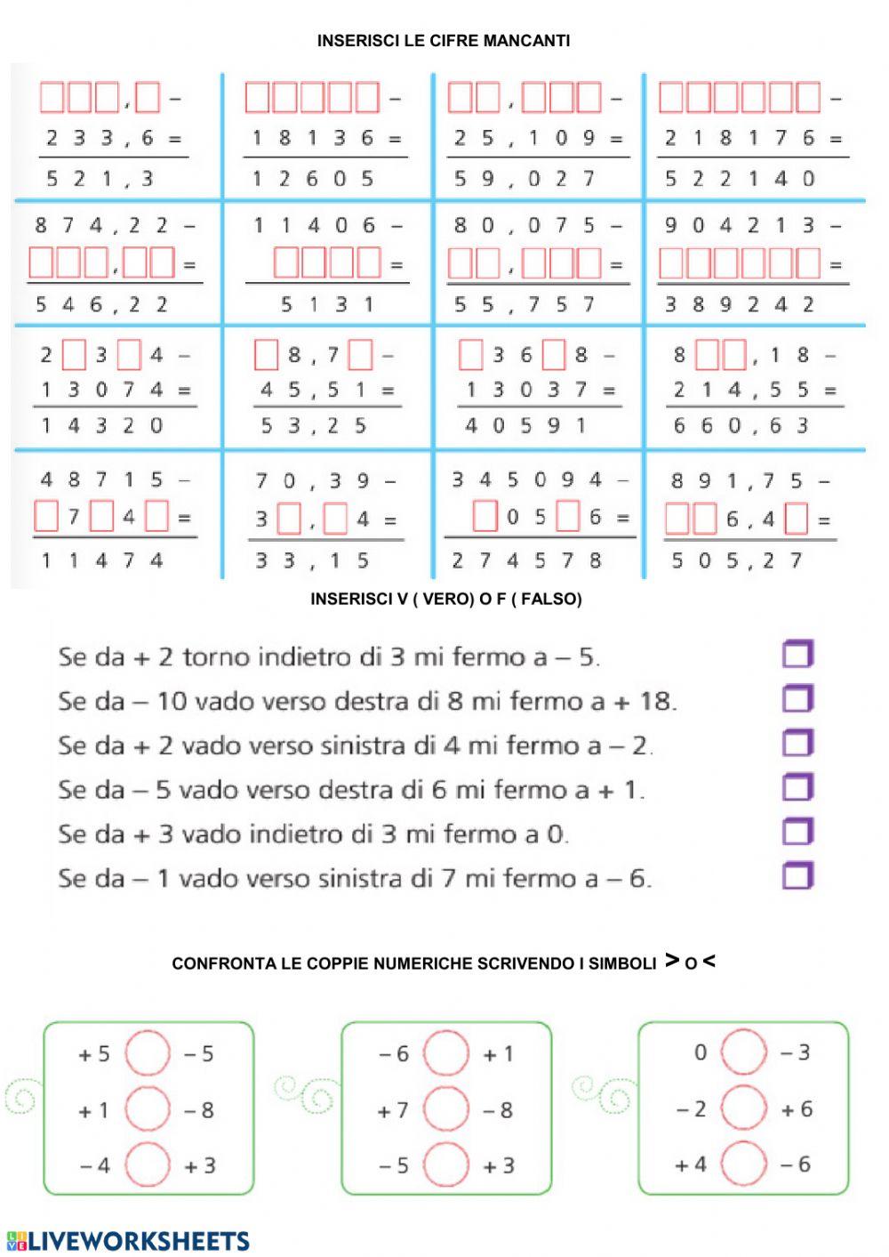 operazioni e numeri relativi online exercise for | Live Worksheets