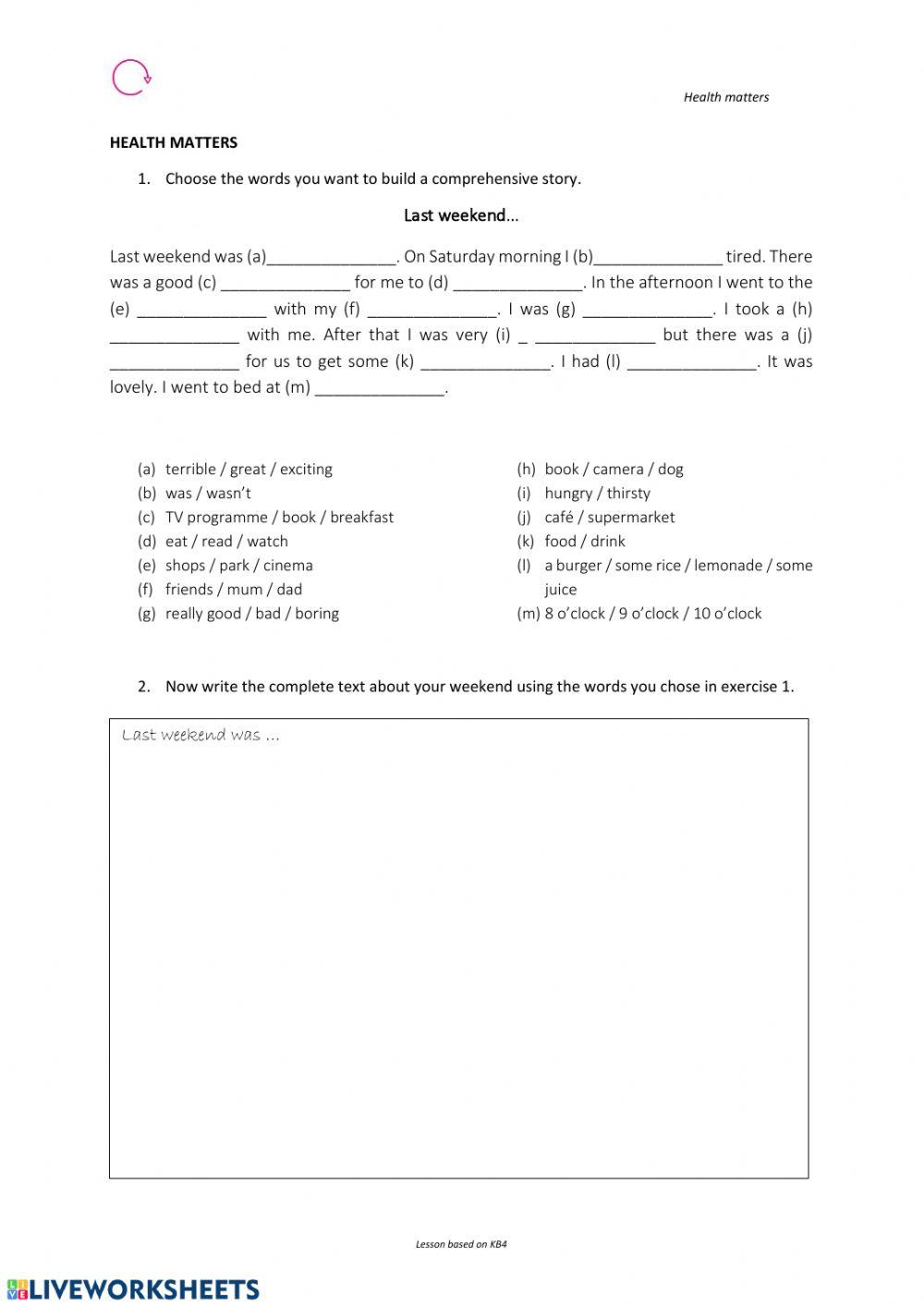 Last weekend | Free Interactive Worksheets | 61407