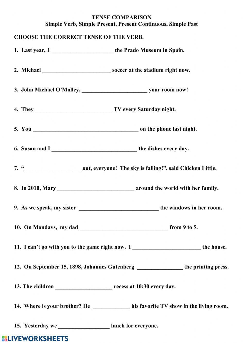 61702 | Tense comparison: simple verb, simple present,