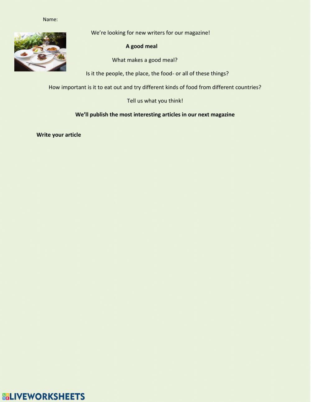 61711 | PET Writing Article | faizatop | LiveWorksheets