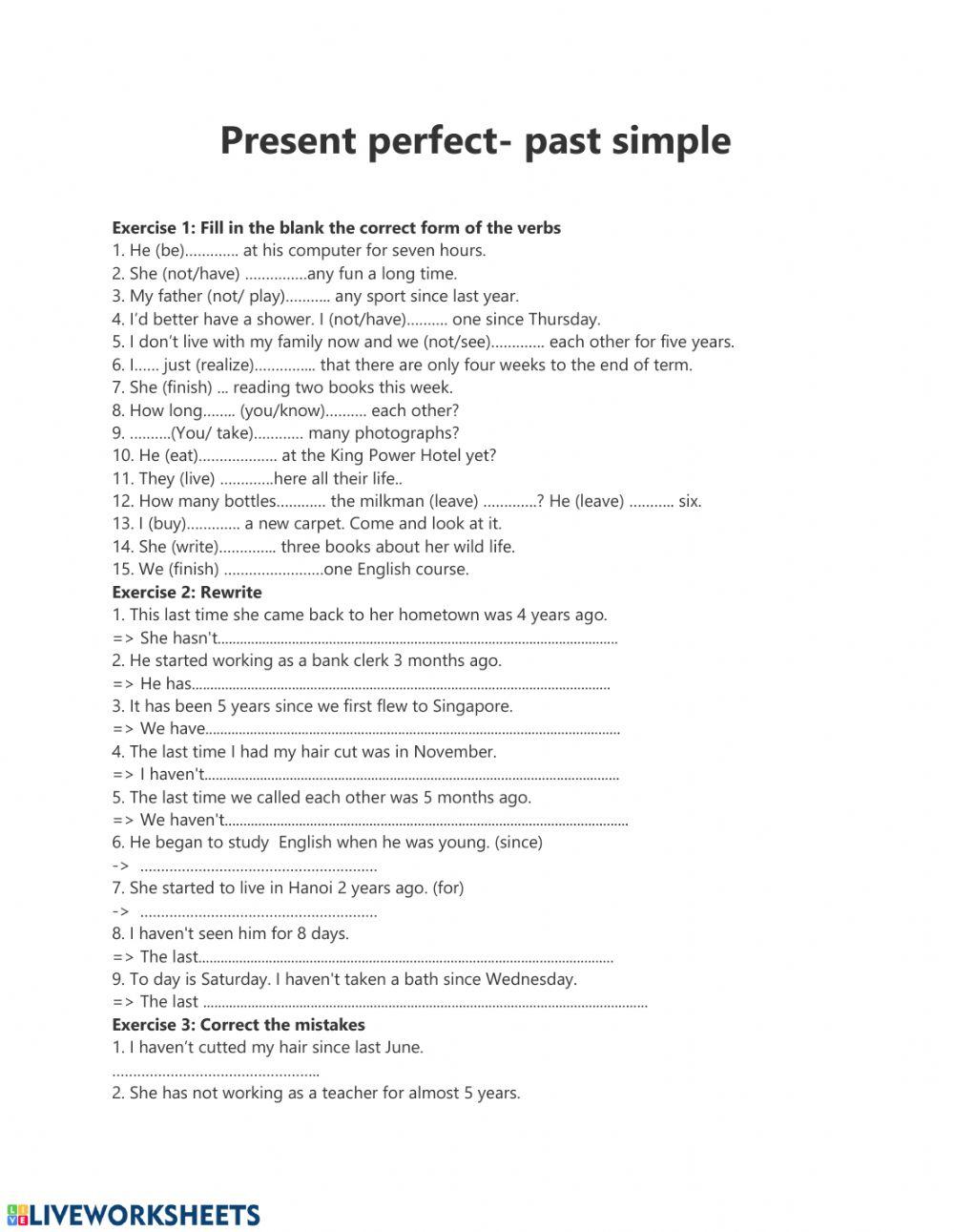 Present perfect interactive exercise for pre-intermediate | Live Worksheets